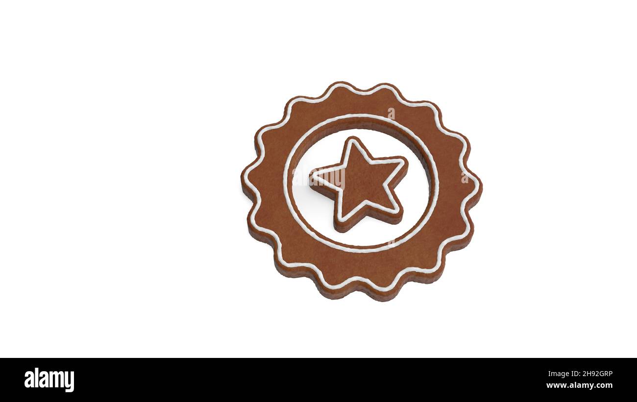 3d Rendering Of Gingerbread Cookie In Shape Of Symbol Of Badge With