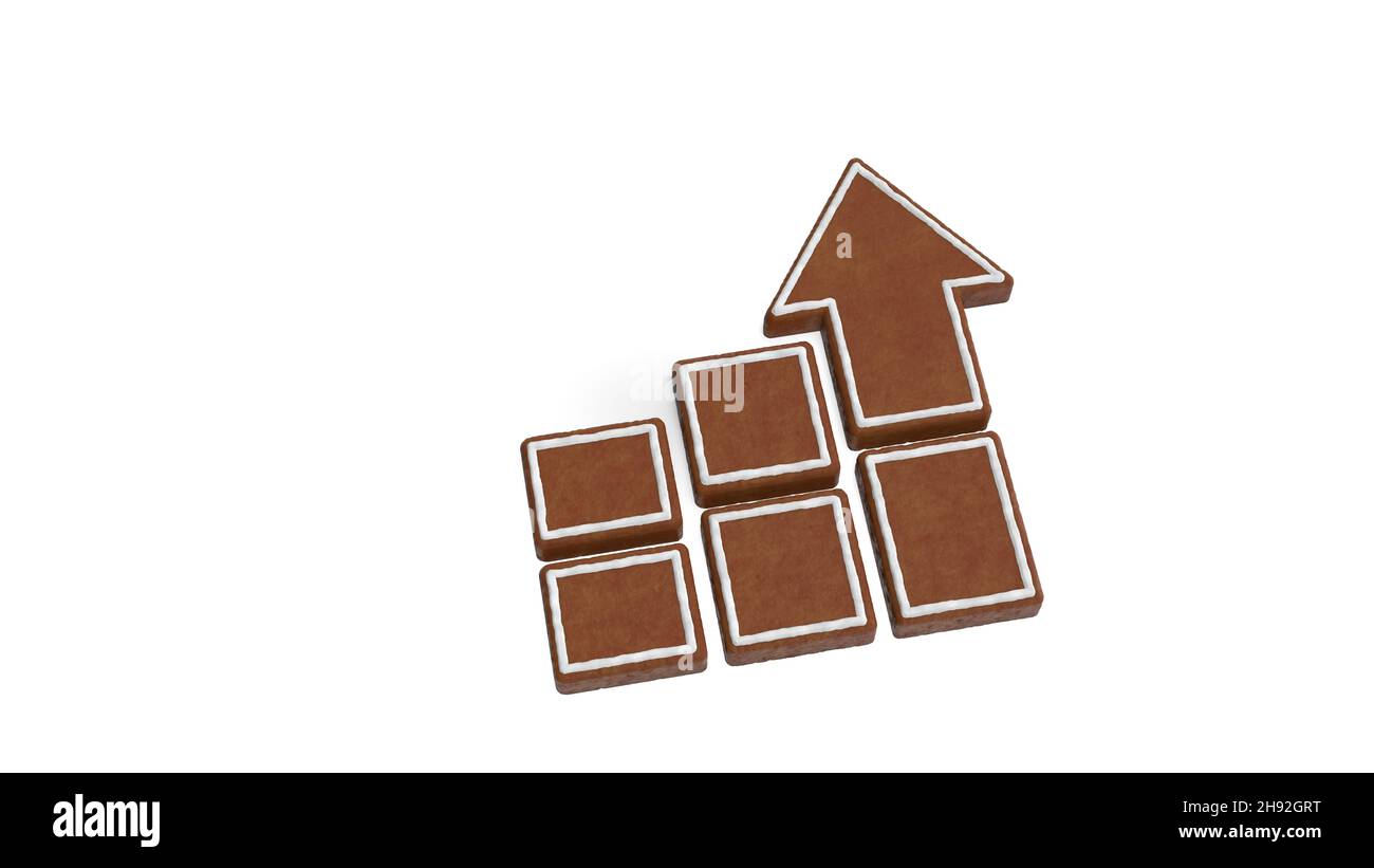 3d Rendering Of Gingerbread Cookie In Shape Of Symbol Of Bar Chart With