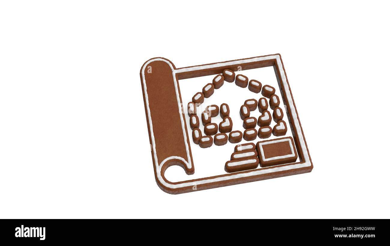 3d rendering of gingerbread cookie in shape of symbol of blueprint ...