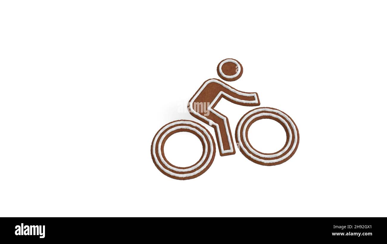 3d rendering of gingerbread cookie in shape of symbol of bike with ...