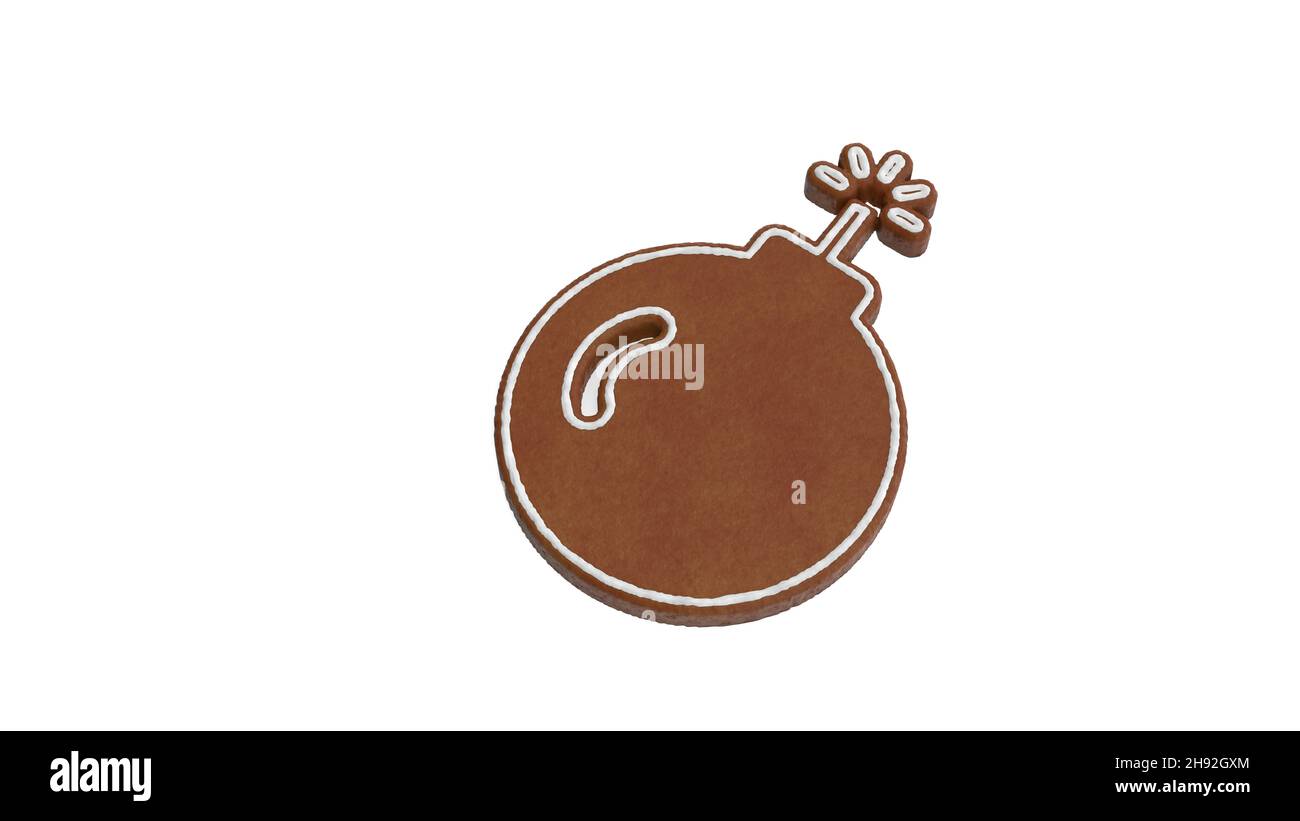 3d rendering of gingerbread cookie in shape of symbol of bomb with ...
