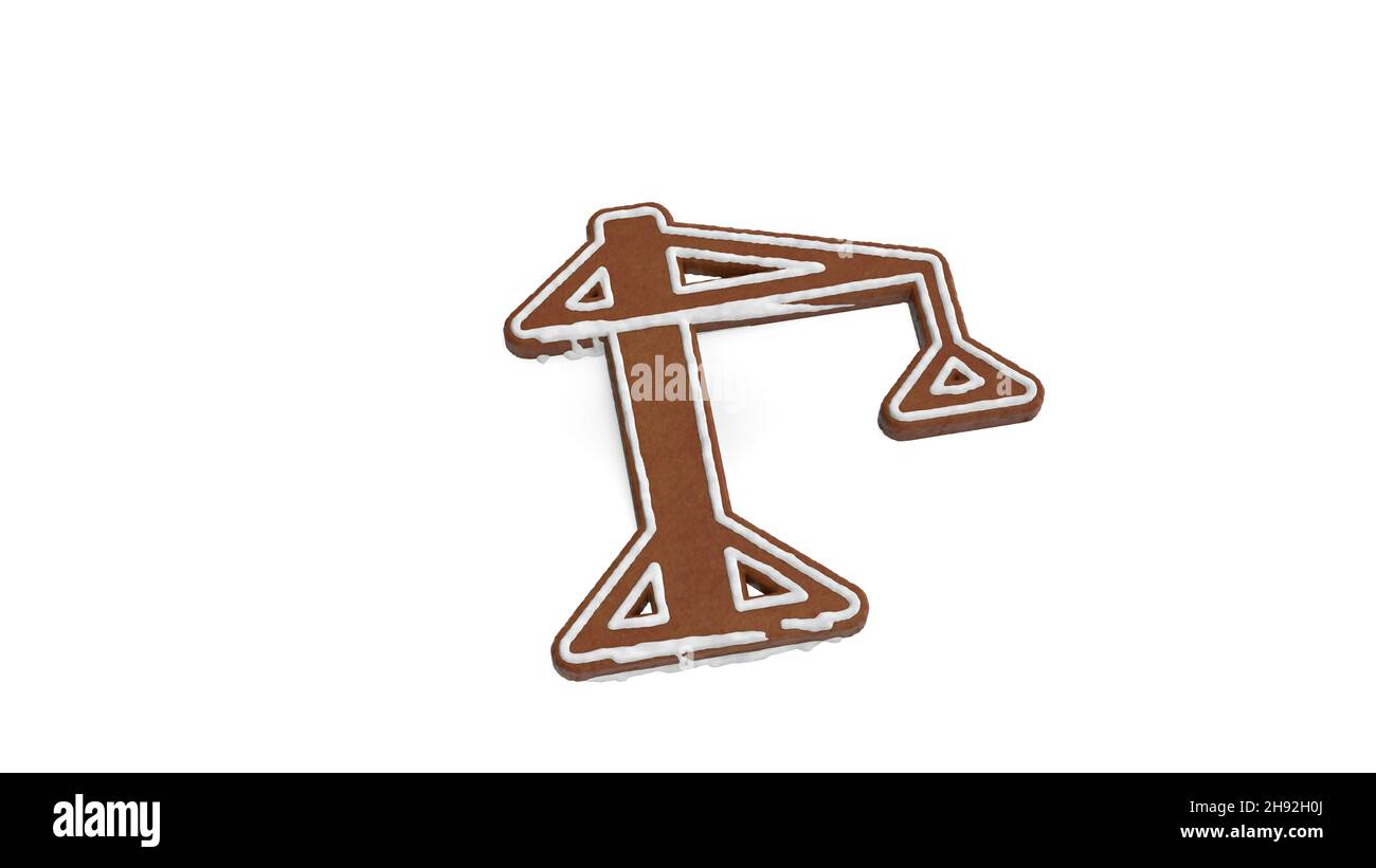 3d Rendering Of Gingerbread Cookie In Shape Of Symbol Of Building Crane Isolated On White
