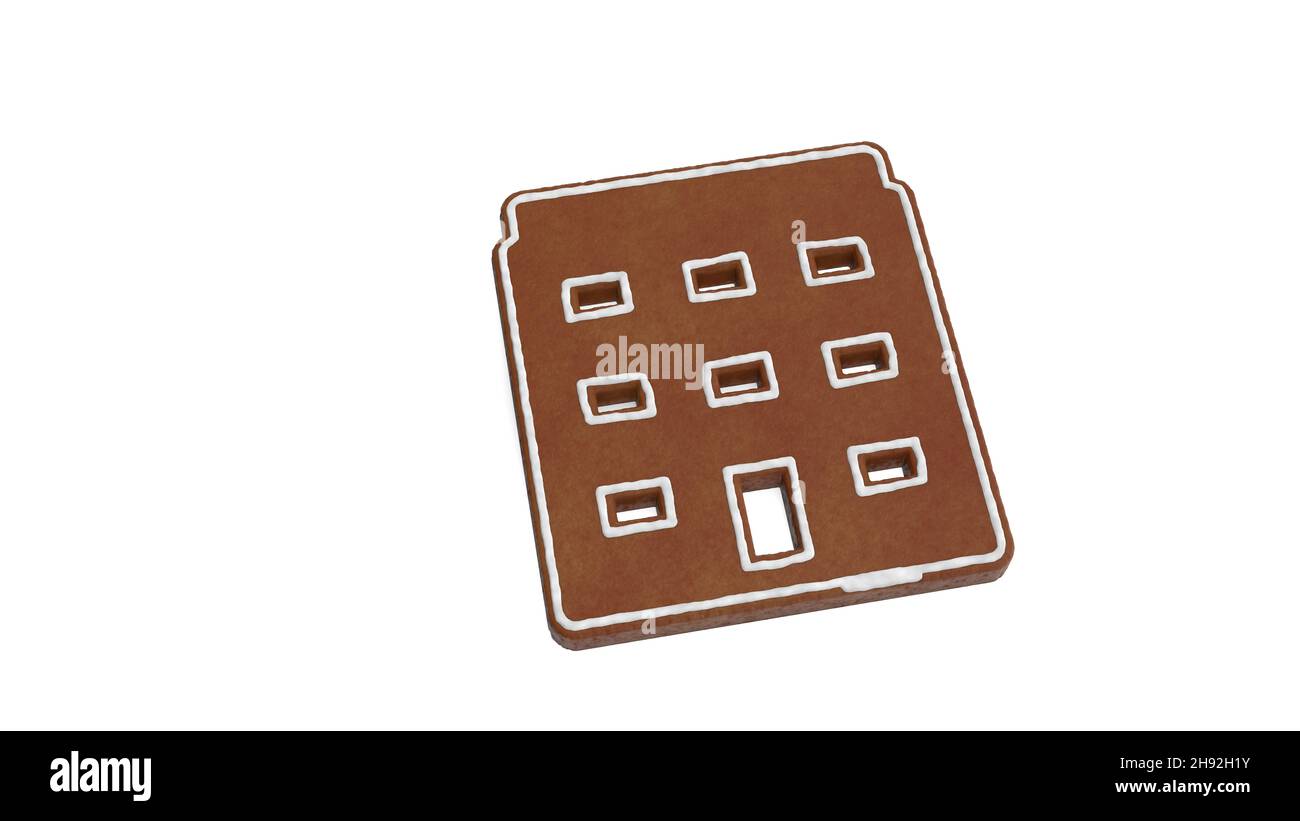 3d Rendering Of Gingerbread Cookie In Shape Of Symbol Of Highrise Building Isolated On White