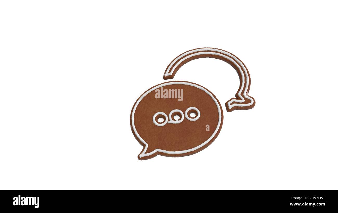 3d rendering of gingerbread cookie in shape of symbol of rounded chat ...