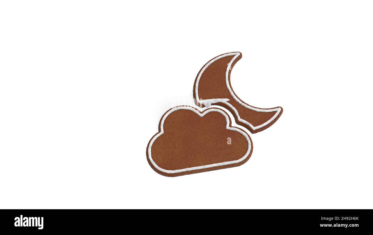 3d rendering of gingerbread cookie in shape of symbol of cloud partly ...