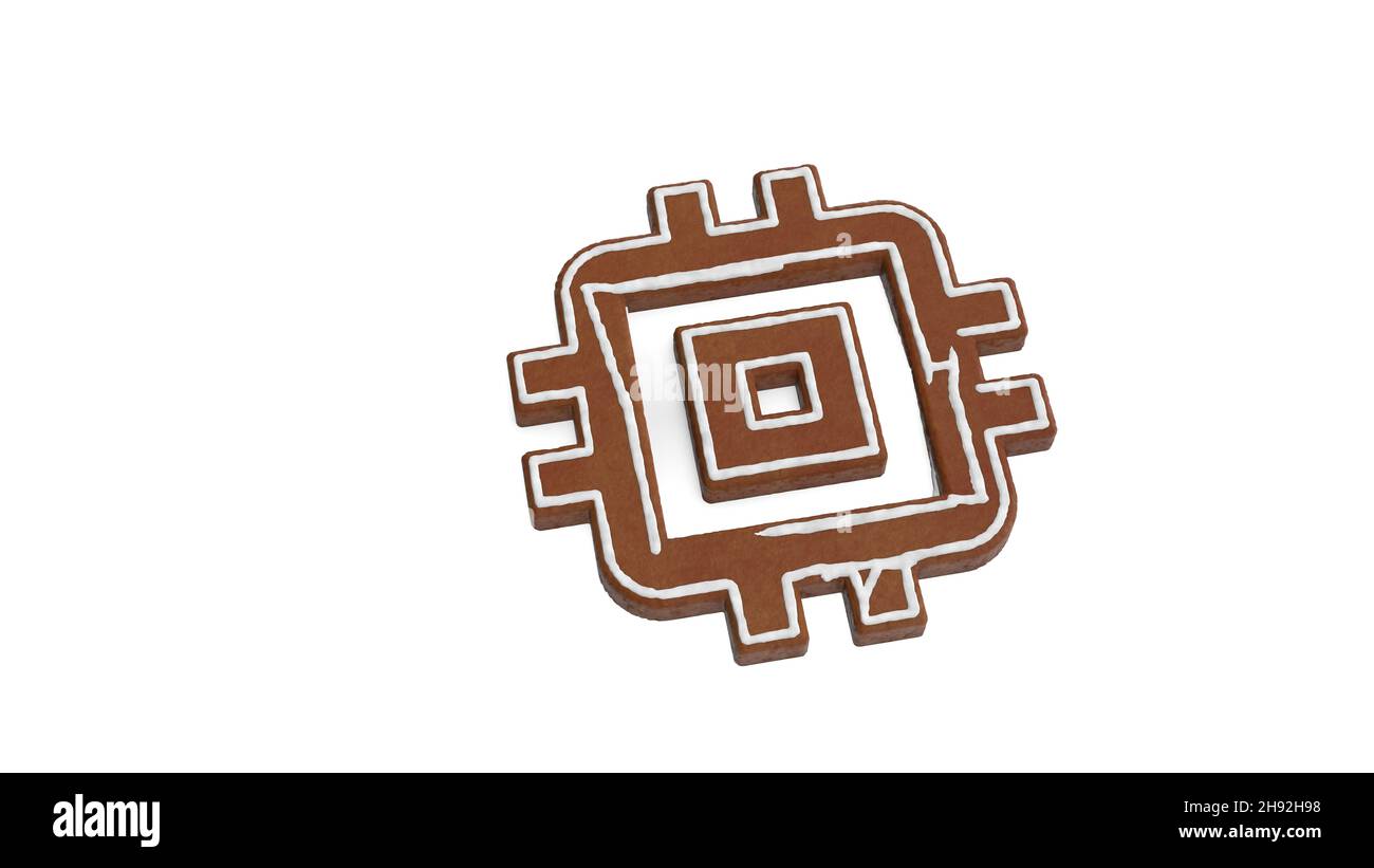 3d Rendering Of Gingerbread Cookie In Shape Of Symbol Of Computer Chip