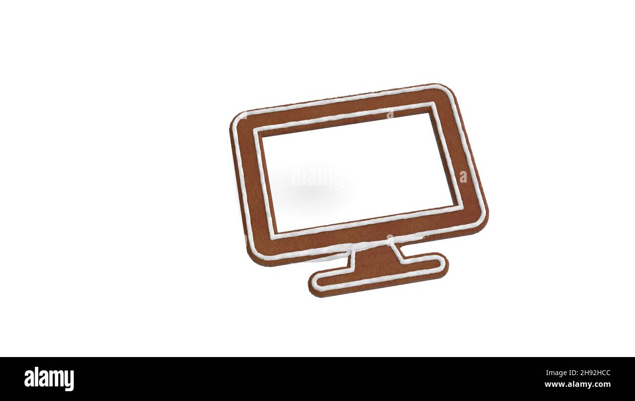 3d rendering of gingerbread cookie in shape of symbol of monitor ...