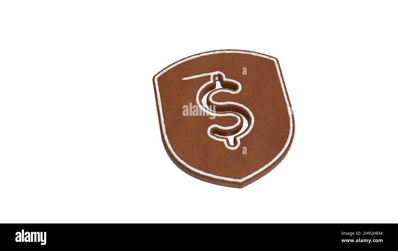 3d rendering of gingerbread cookie in shape of symbol of dollar symbol ...