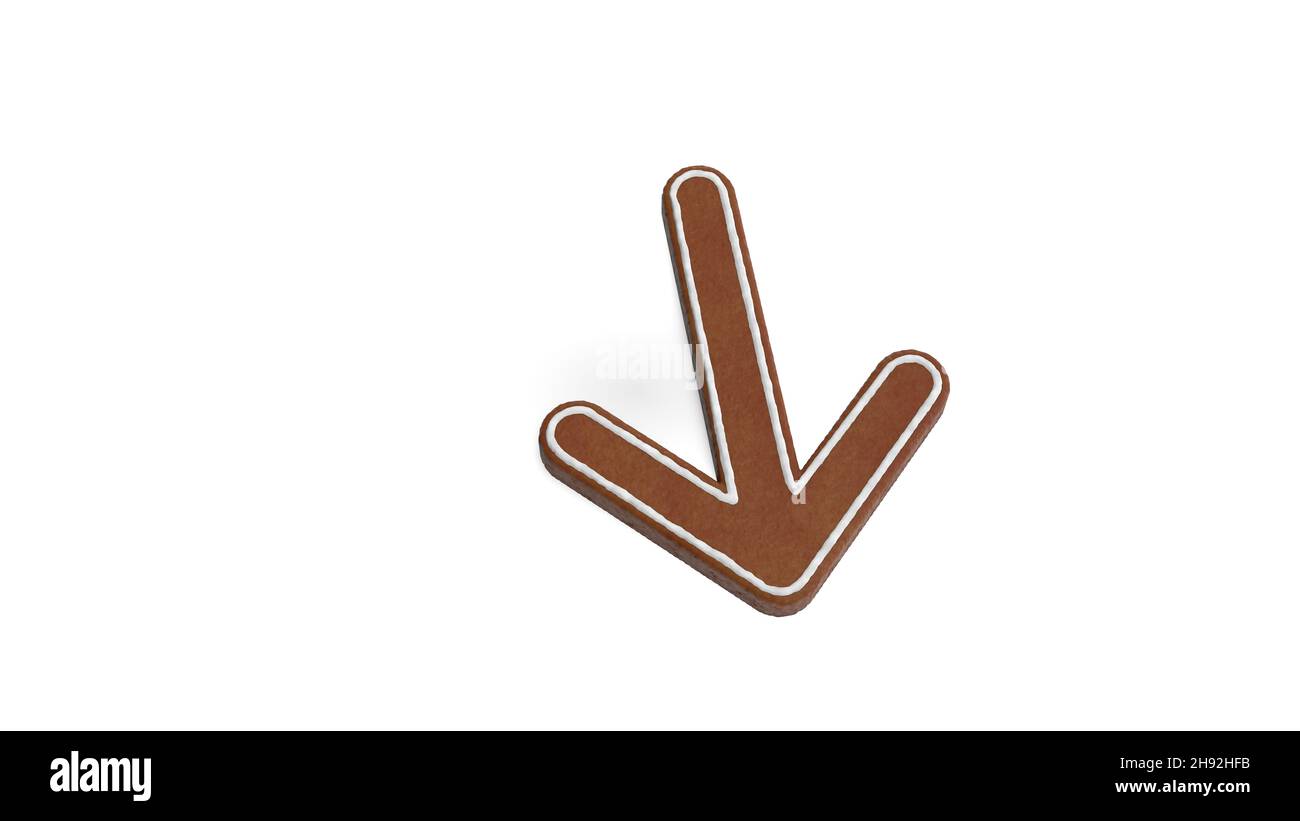 3d rendering of gingerbread cookie in shape of symbol of down arrow ...