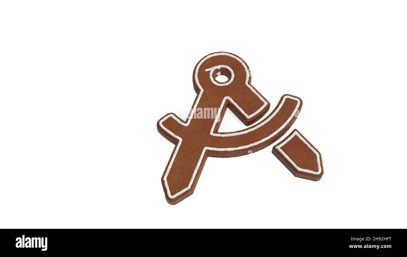 3d rendering of gingerbread cookie in shape of symbol of drafting ...
