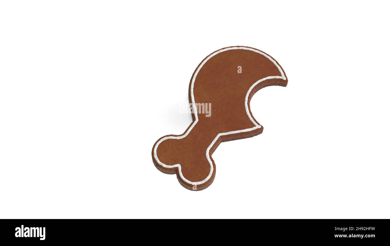 3d rendering of gingerbread cookie in shape of symbol of fried chicken ...
