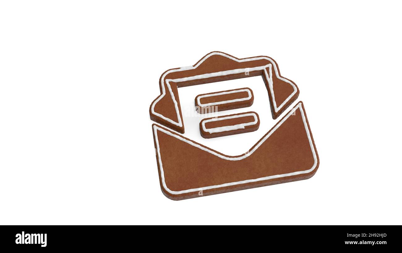 3d Rendering Of Gingerbread Cookie In Shape Of Symbol Of Envelope Open