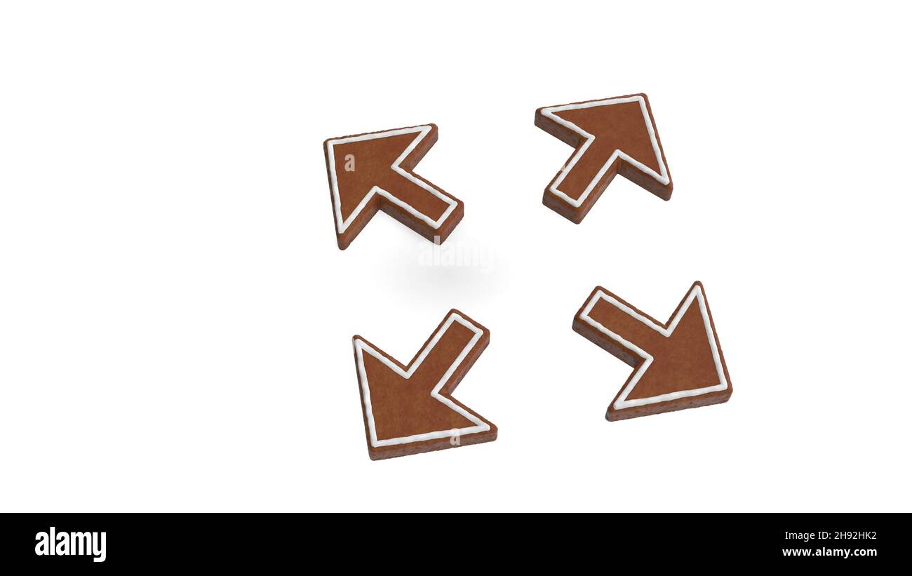 3d rendering of gingerbread cookie in shape of symbol of expand arrows ...