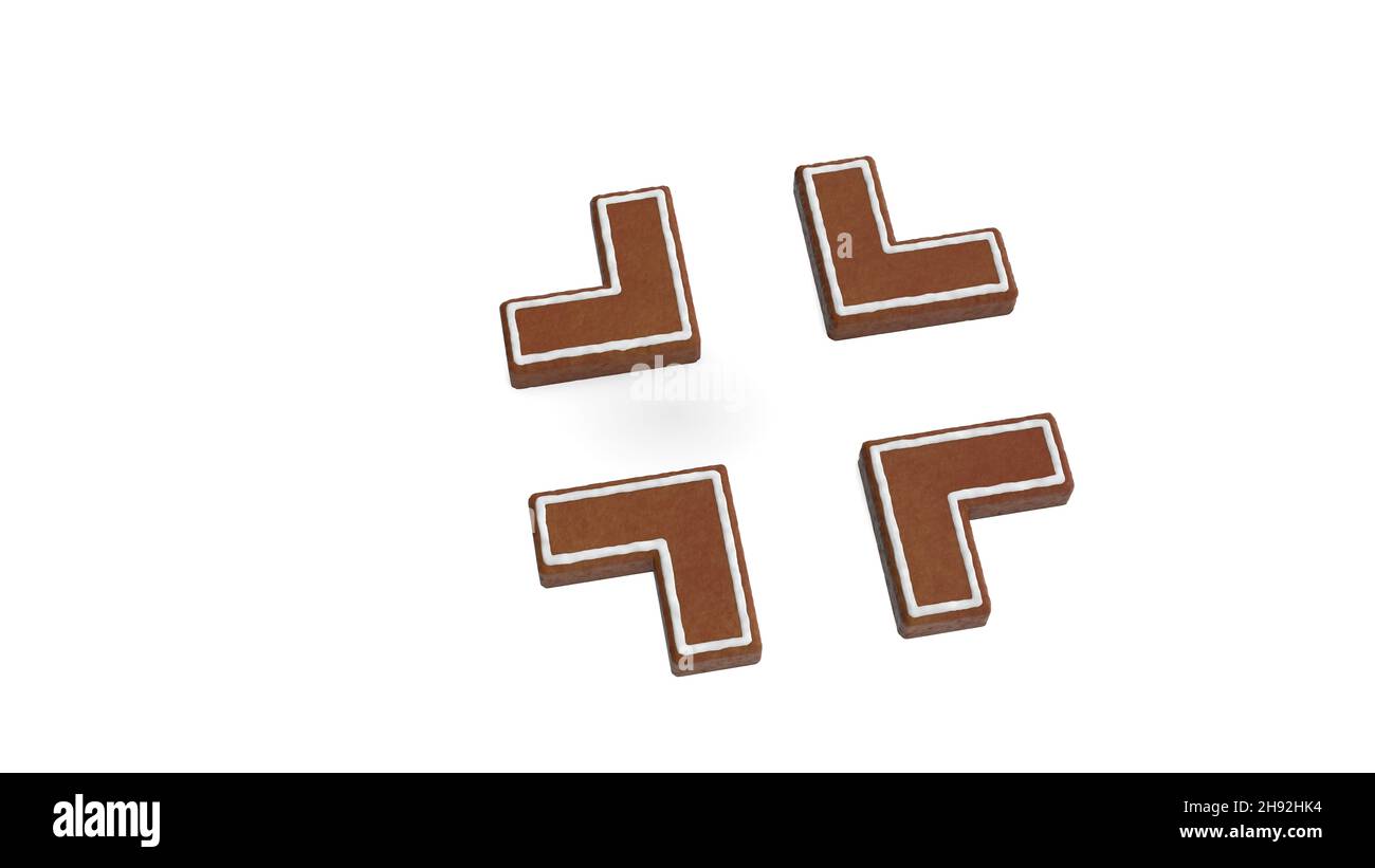 3d Rendering Of Gingerbread Cookie In Shape Of Symbol Of Exit Arrows Isolated On White