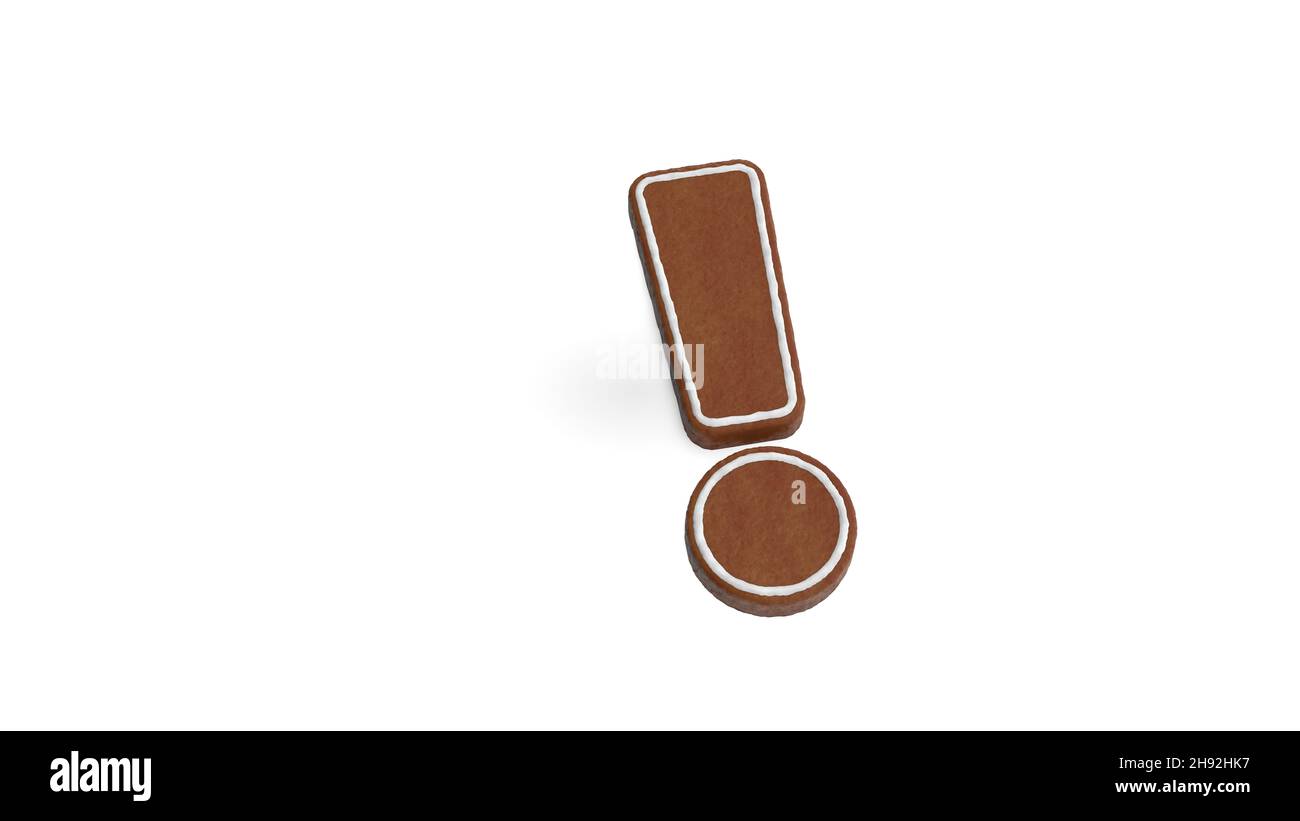 3d rendering of gingerbread cookie in shape of symbol of exclamation ...