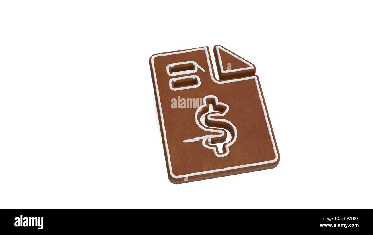 3d Rendering Of Gingerbread Cookie In Shape Of Symbol Of Paper With Bent Corner And Dollar