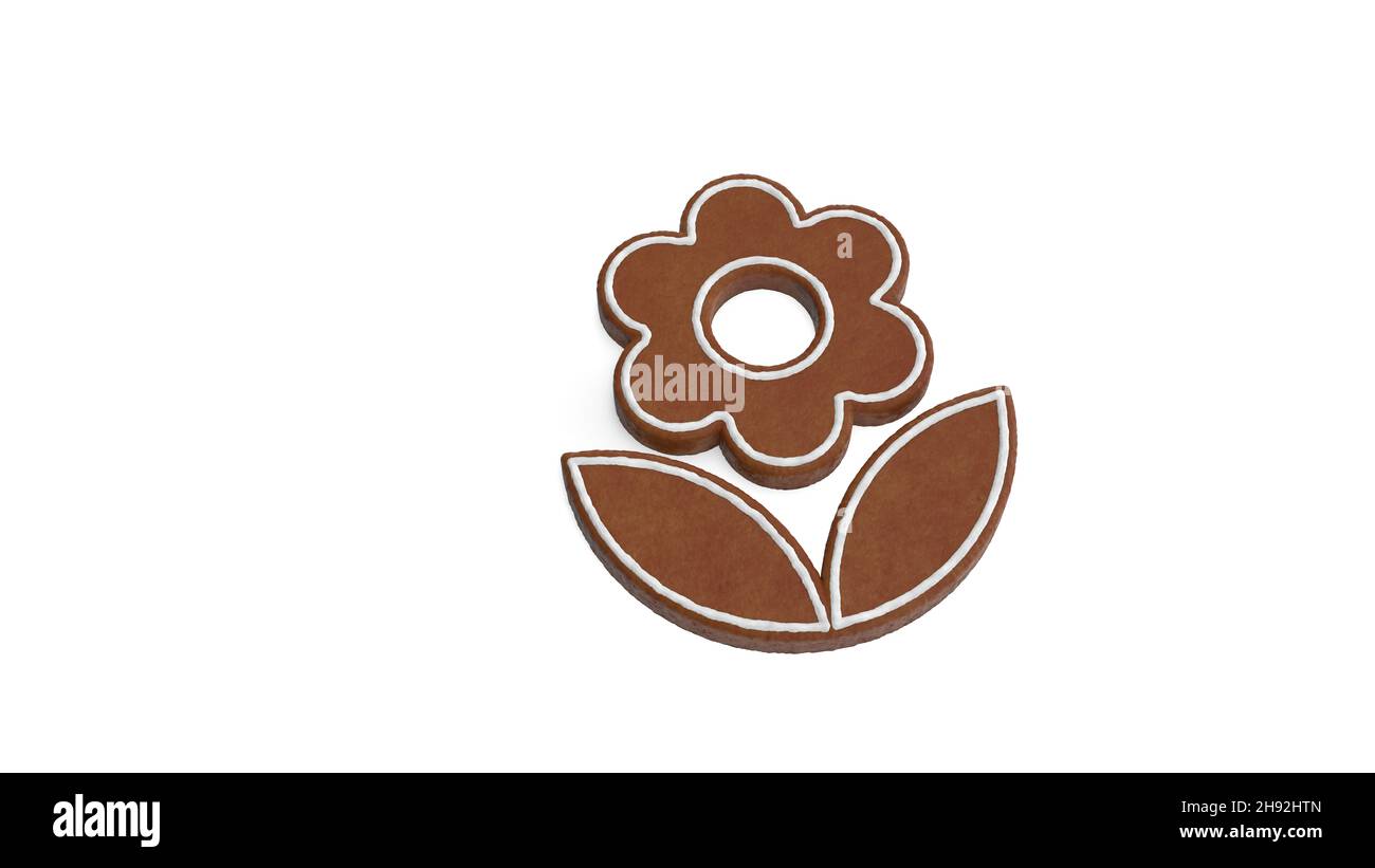 3d rendering of gingerbread cookie in shape of symbol of flower with ...