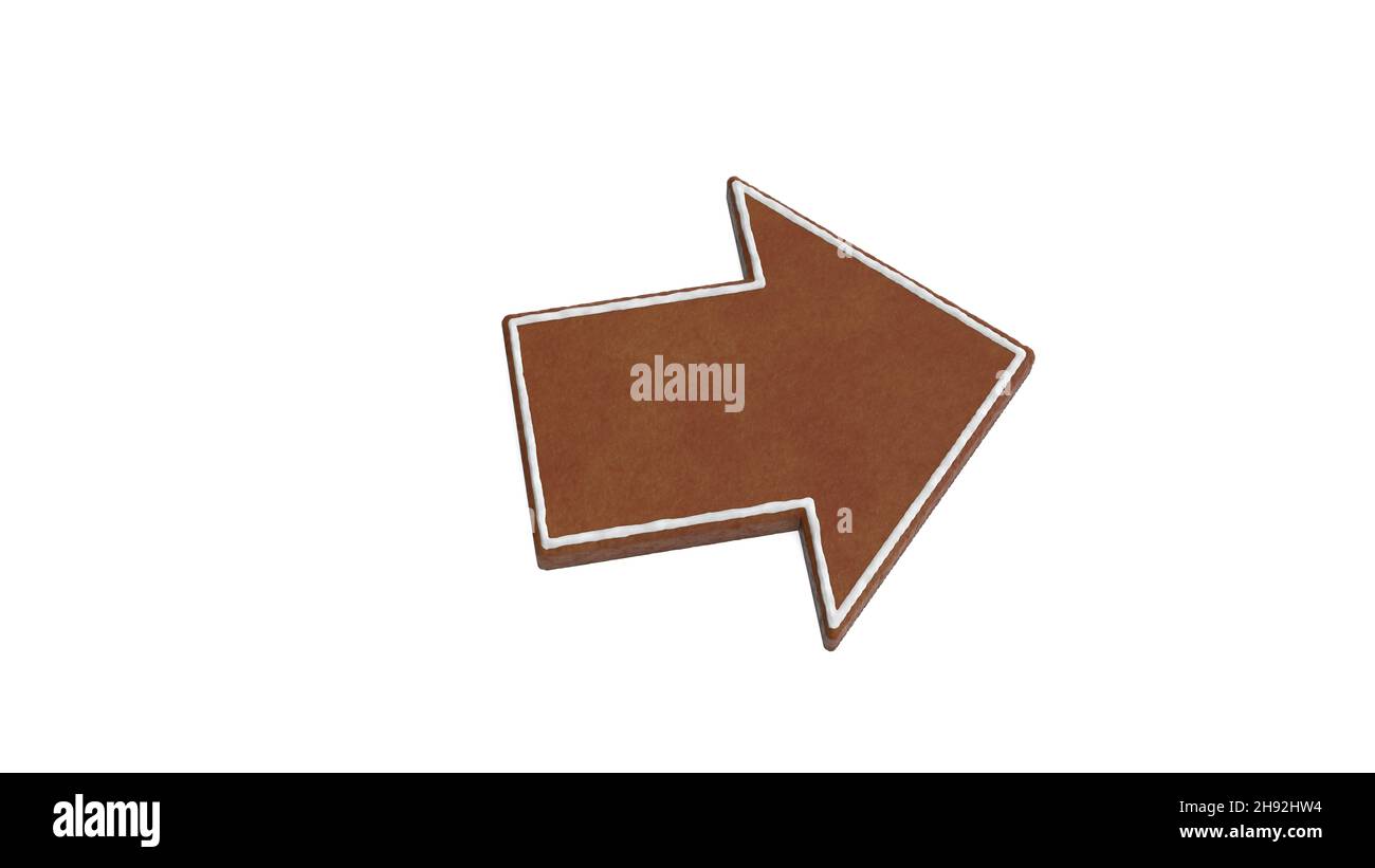 3d rendering of gingerbread cookie in shape of symbol of right arrow ...