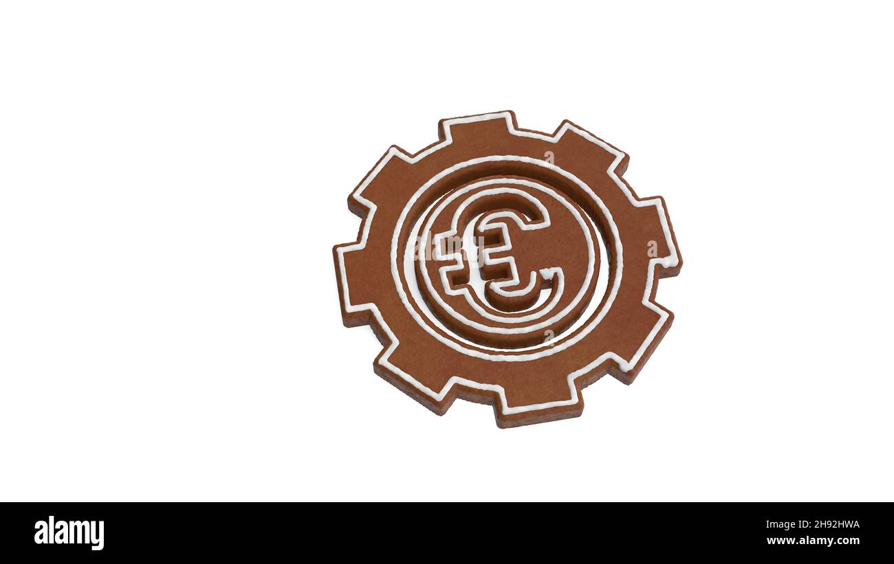 3d rendering of gingerbread cookie in shape of symbol of gear with euro ...