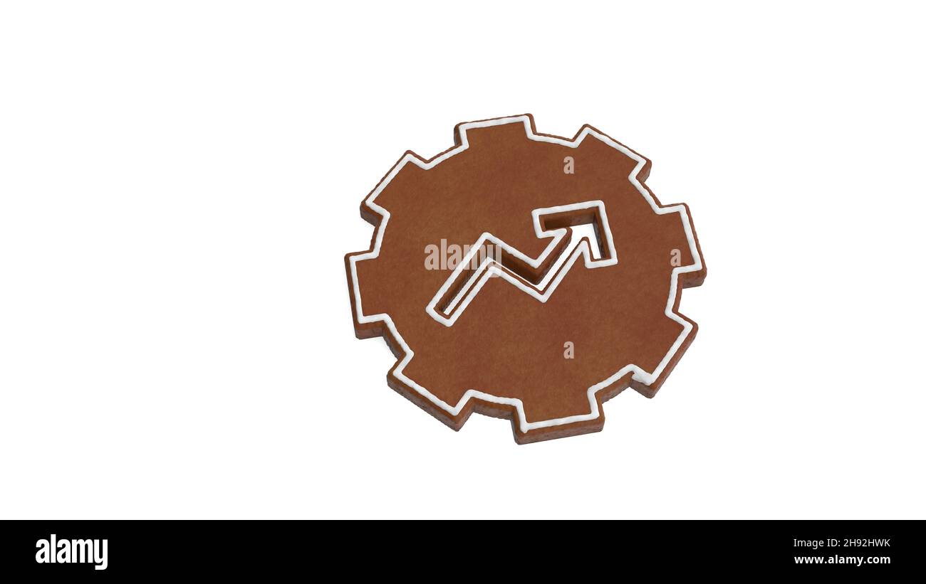 3d rendering of gingerbread cookie in shape of symbol of gear chart ...