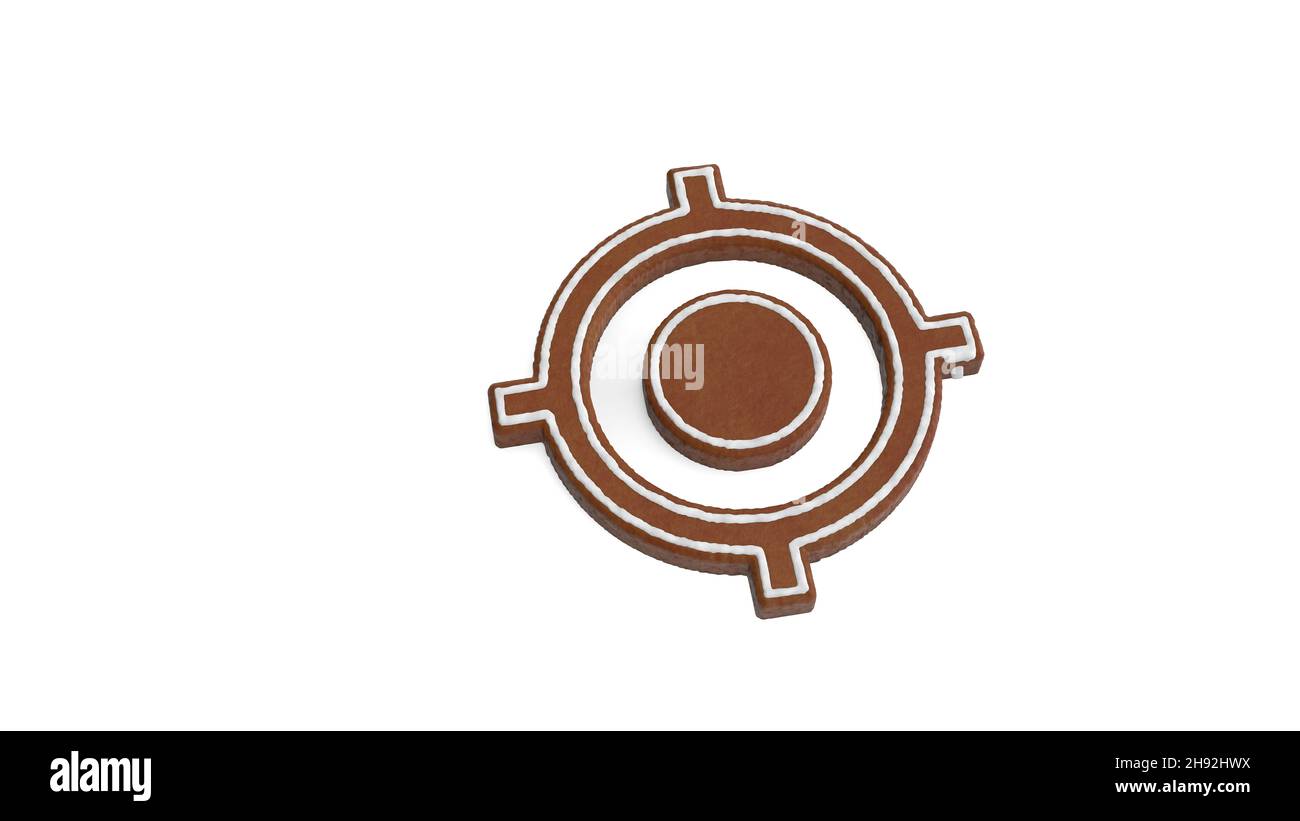 3d Rendering Of Gingerbread Cookie In Shape Of Symbol Of Gps Fixed Indicator Isolated On White