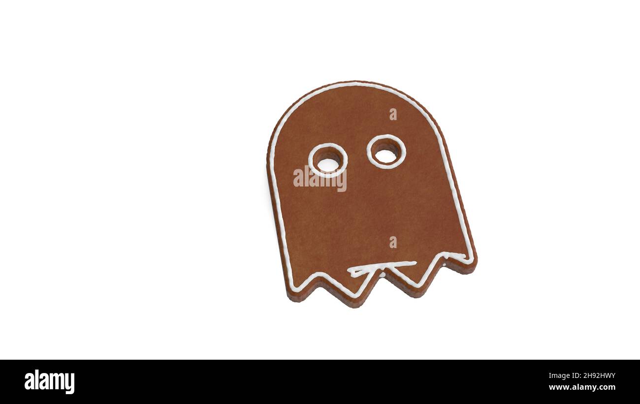 3d rendering of gingerbread cookie in shape of symbol of ghost isolated ...