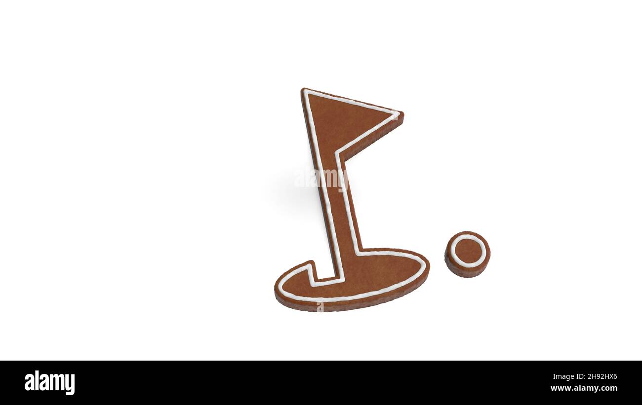 3d rendering of gingerbread cookie in shape of symbol of golf hole with ...