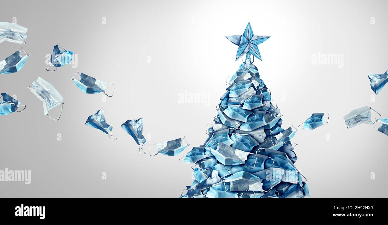 Winter pandemic prevention as a group of protective face masks shaped ...