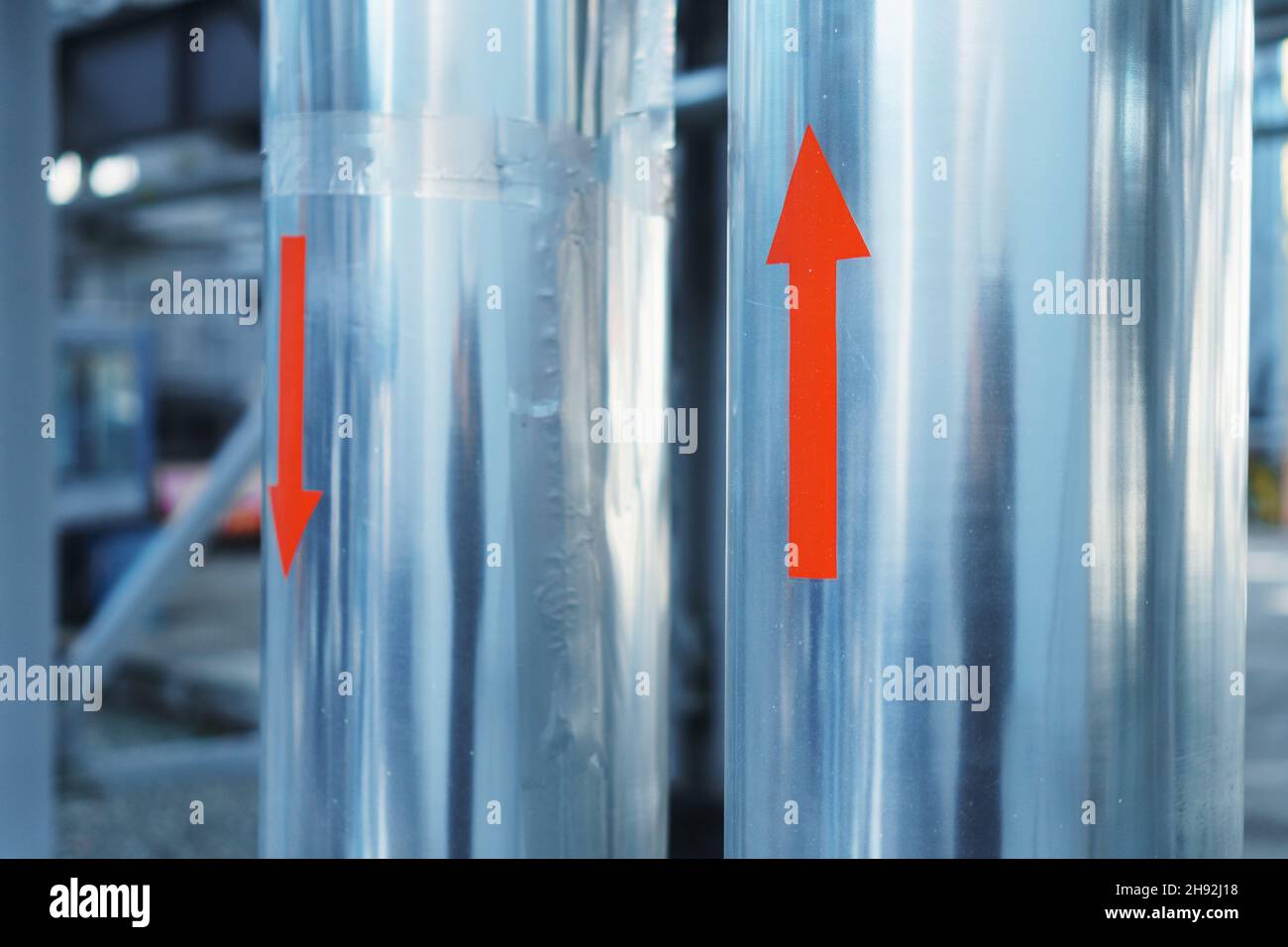 Red arrows of the direction of the medium on the pipeline. Fuel and gas ...