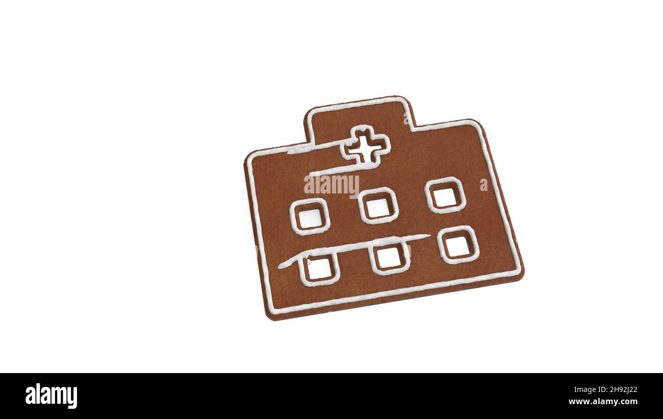 3d rendering of gingerbread cookie in shape of symbol of hospital ...