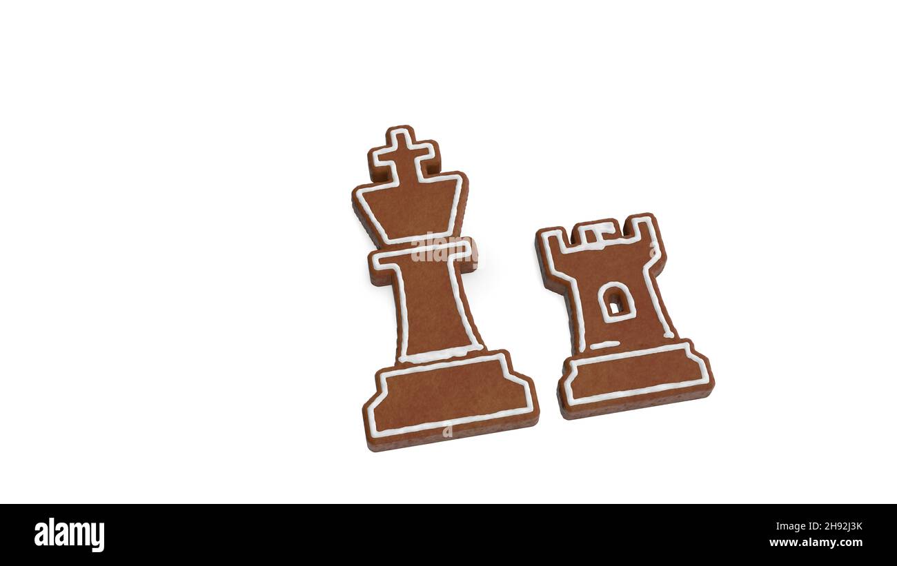 3d rendering of gingerbread cookie in shape of symbol of chess king and ...
