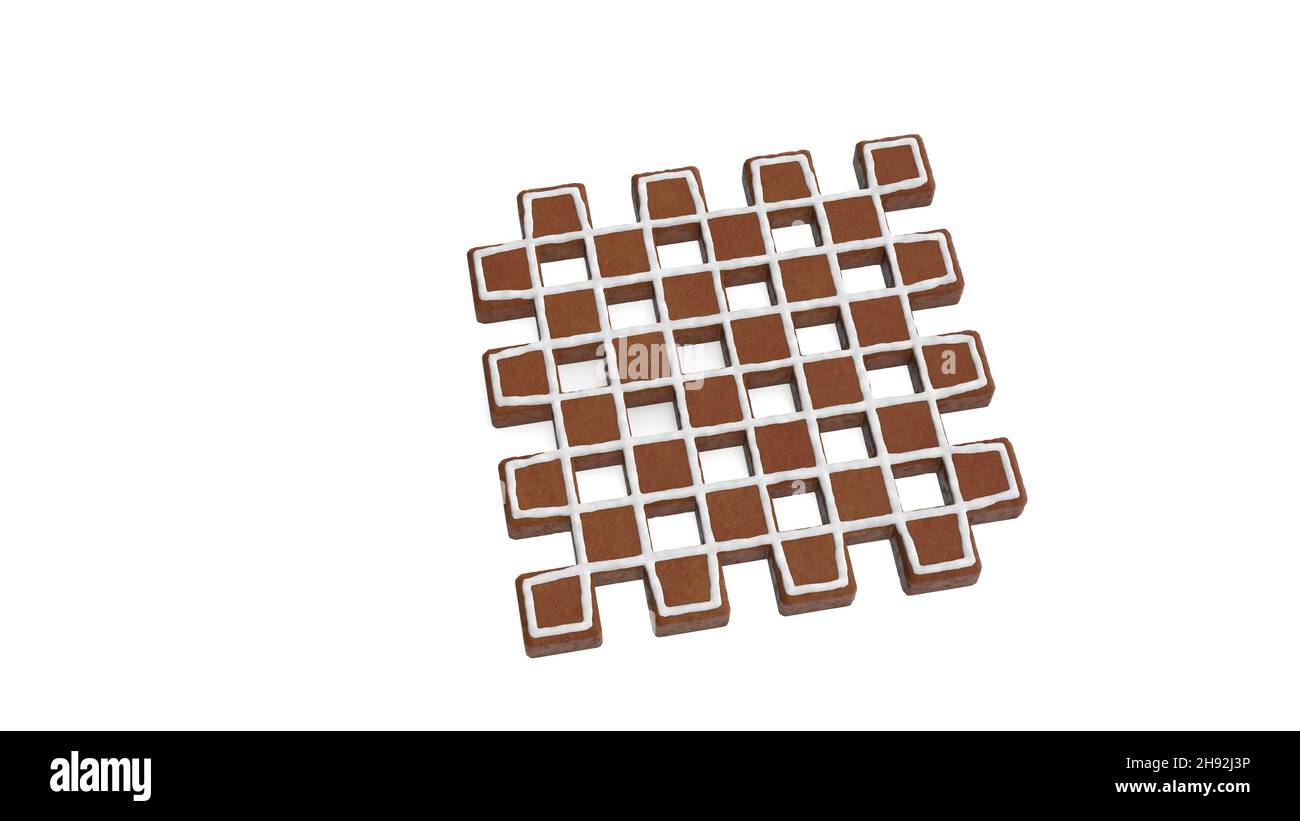 3d Rendering Of Gingerbread Cookie In Shape Of Symbol Of Chess Board