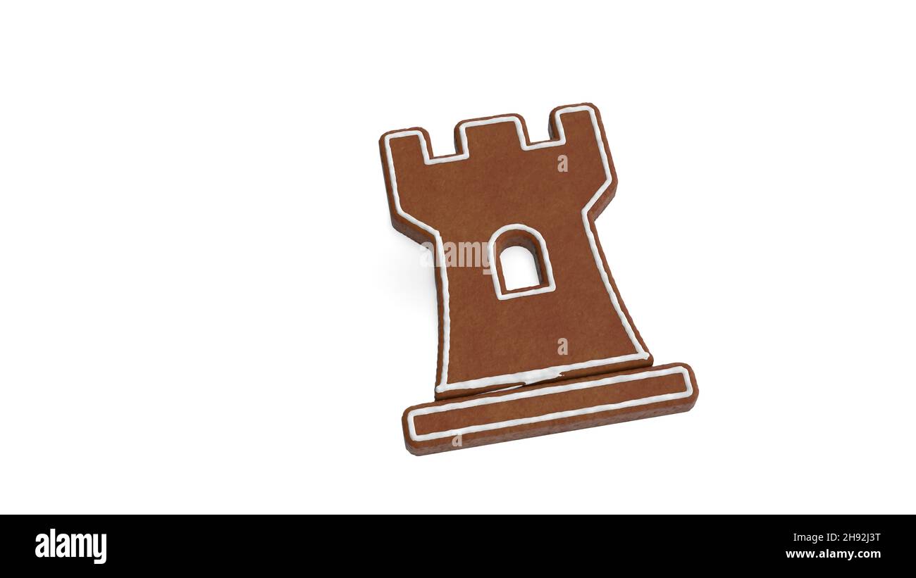 3d Rendering Of Gingerbread Cookie In Shape Of Symbol Of Chess Rook