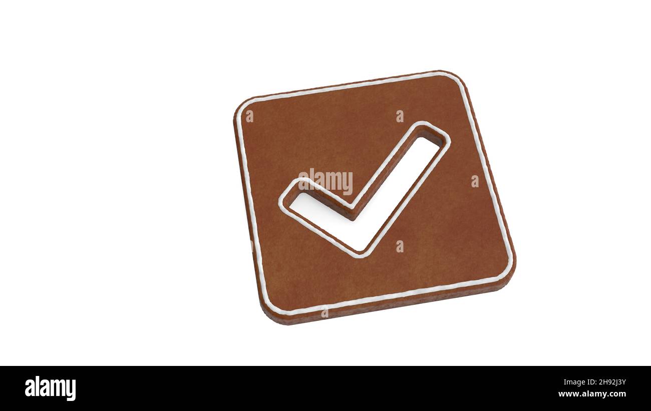 3d Rendering Of Gingerbread Cookie In Shape Of Symbol Of Check Mark In