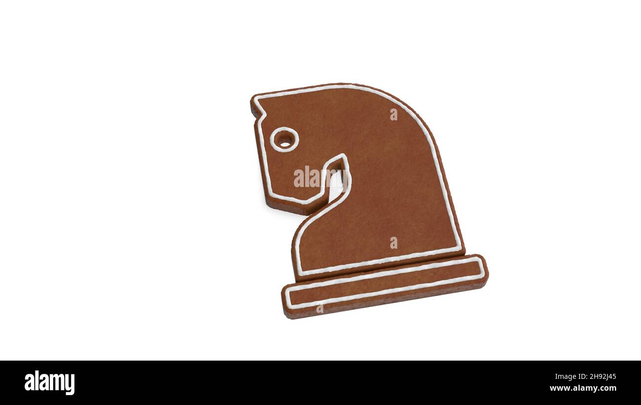 3d Rendering Of Gingerbread Cookie In Shape Of Symbol Of Chess Knight