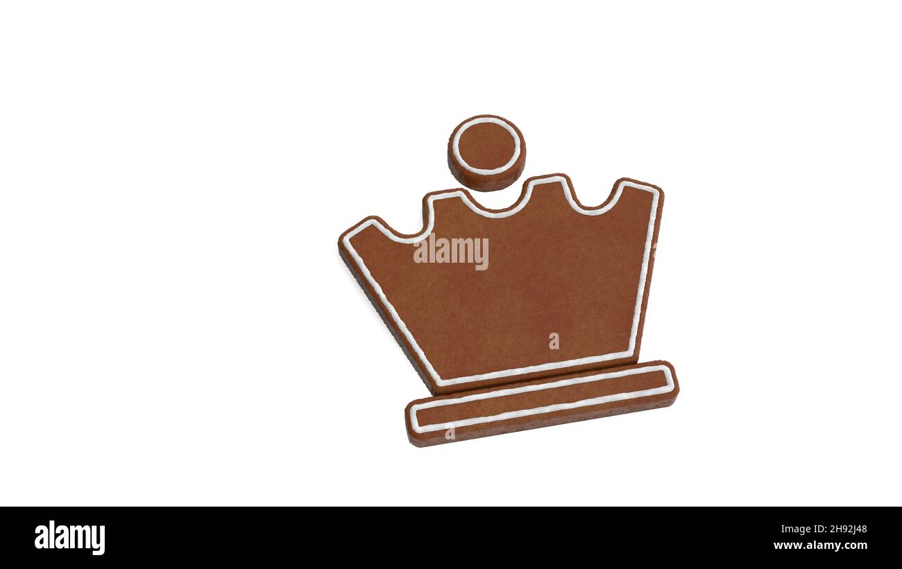 3d rendering of gingerbread cookie in shape of symbol of chess queen ...