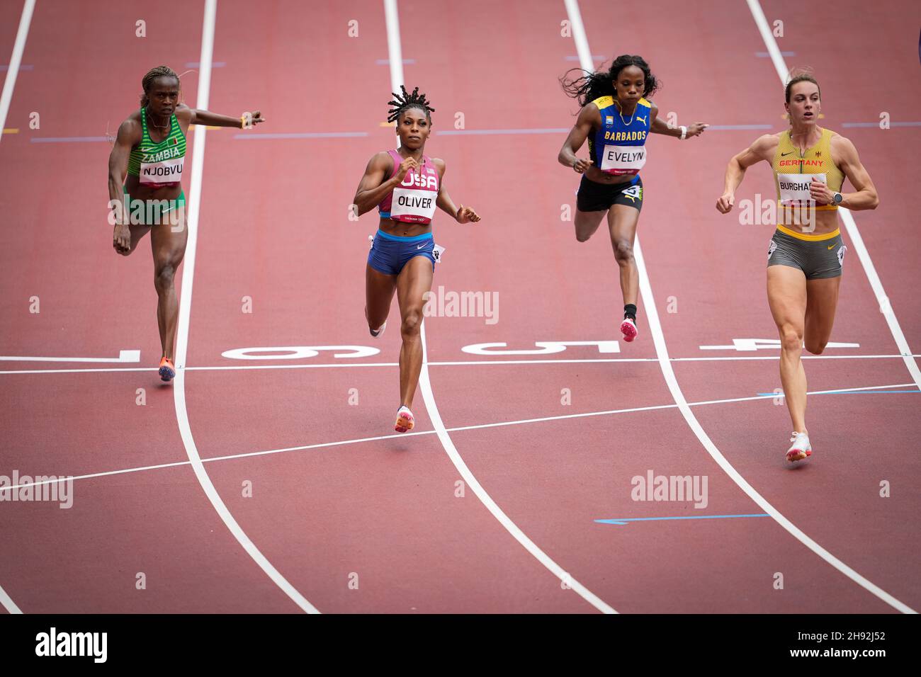 Javianne Oliver competing in the 100 meters of the Tokyo 2020 Olympic ...