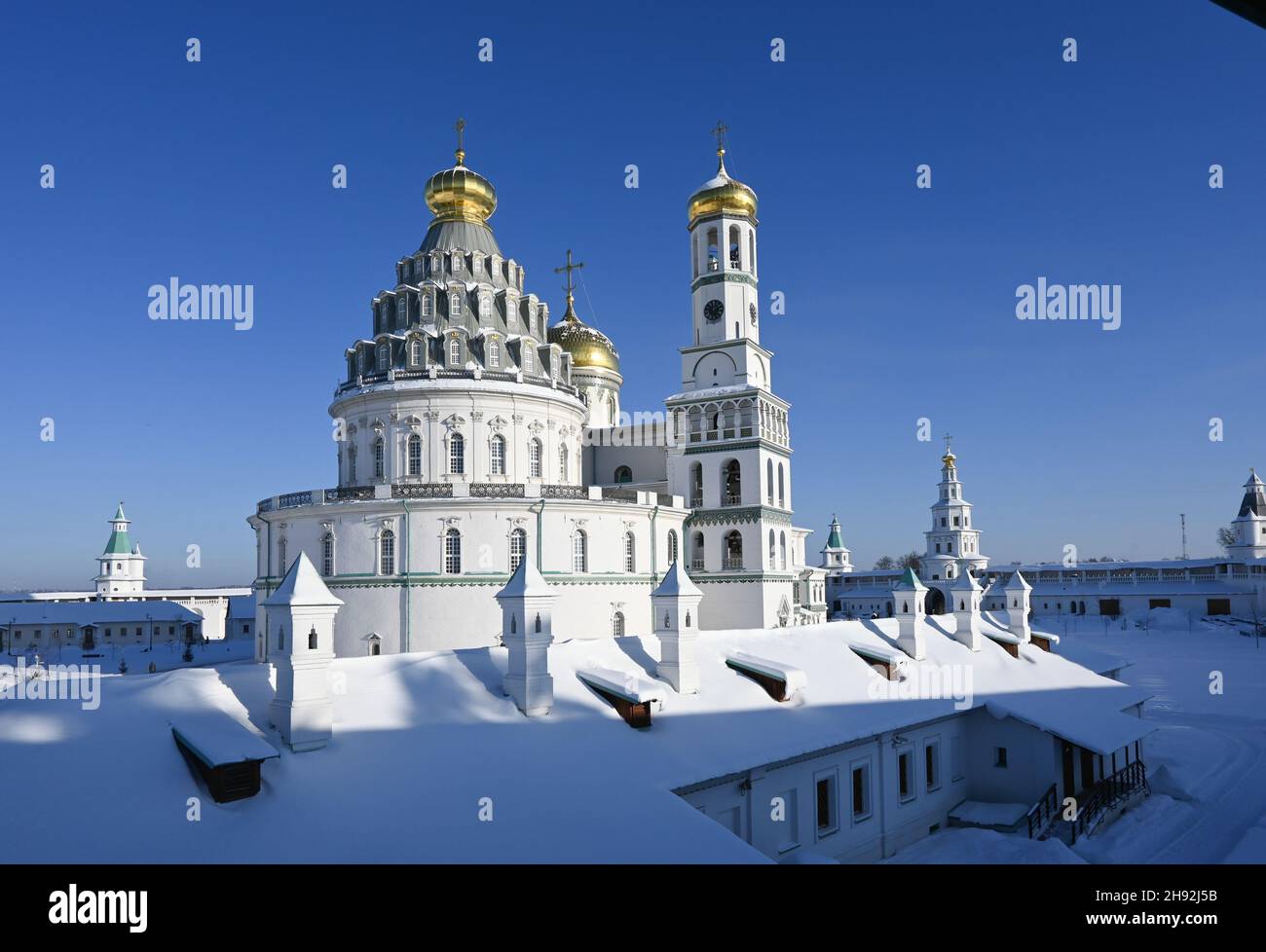 Winter in an Orthodox monastery. Clear winter day at the New Jerusalem ...