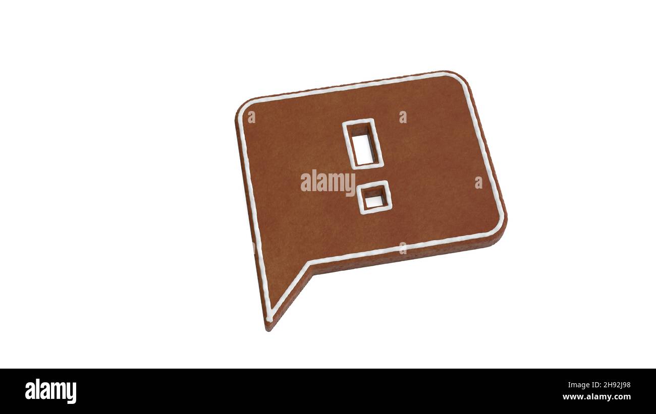 3d rendering of gingerbread cookie in shape of symbol of comment bubble ...