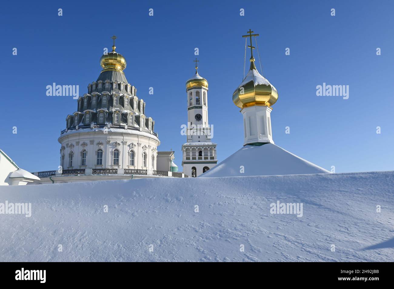 Winter in an Orthodox monastery. Clear winter day at the New Jerusalem ...