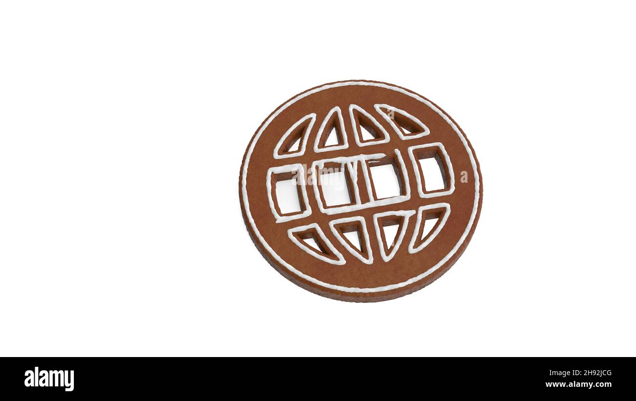 3d rendering of gingerbread cookie in shape of symbol of globe net ...