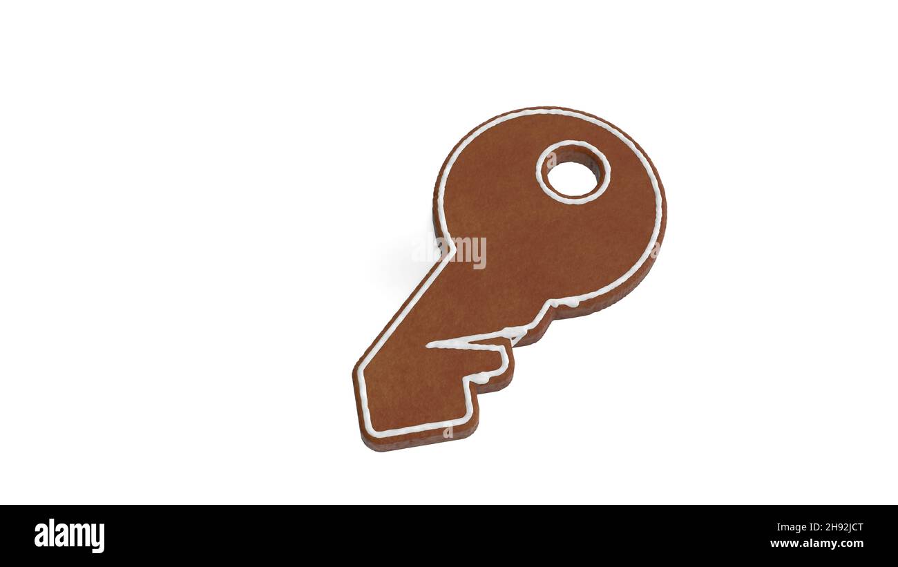 3d rendering of gingerbread cookie in shape of symbol of key isolated ...