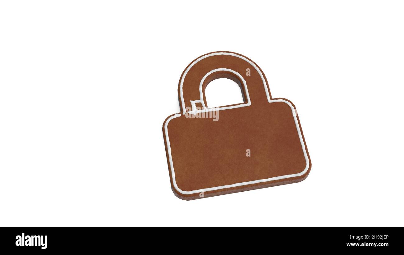 3d Rendering Of Gingerbread Cookie In Shape Of Symbol Of Lock Isolated