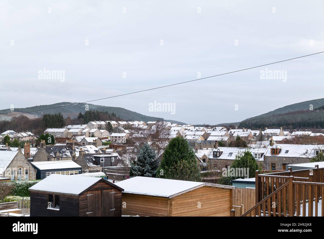 DUFFTOWN, MORAY, SCOTLAND - 2 DECEMBER 2021: This is the snow covered ...