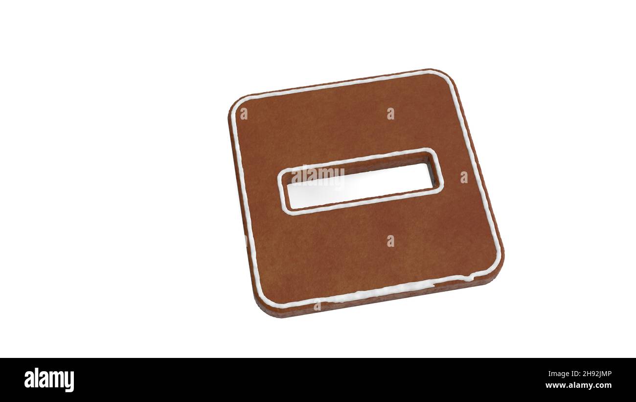 3d rendering of gingerbread cookie in shape of symbol of bold minus ...