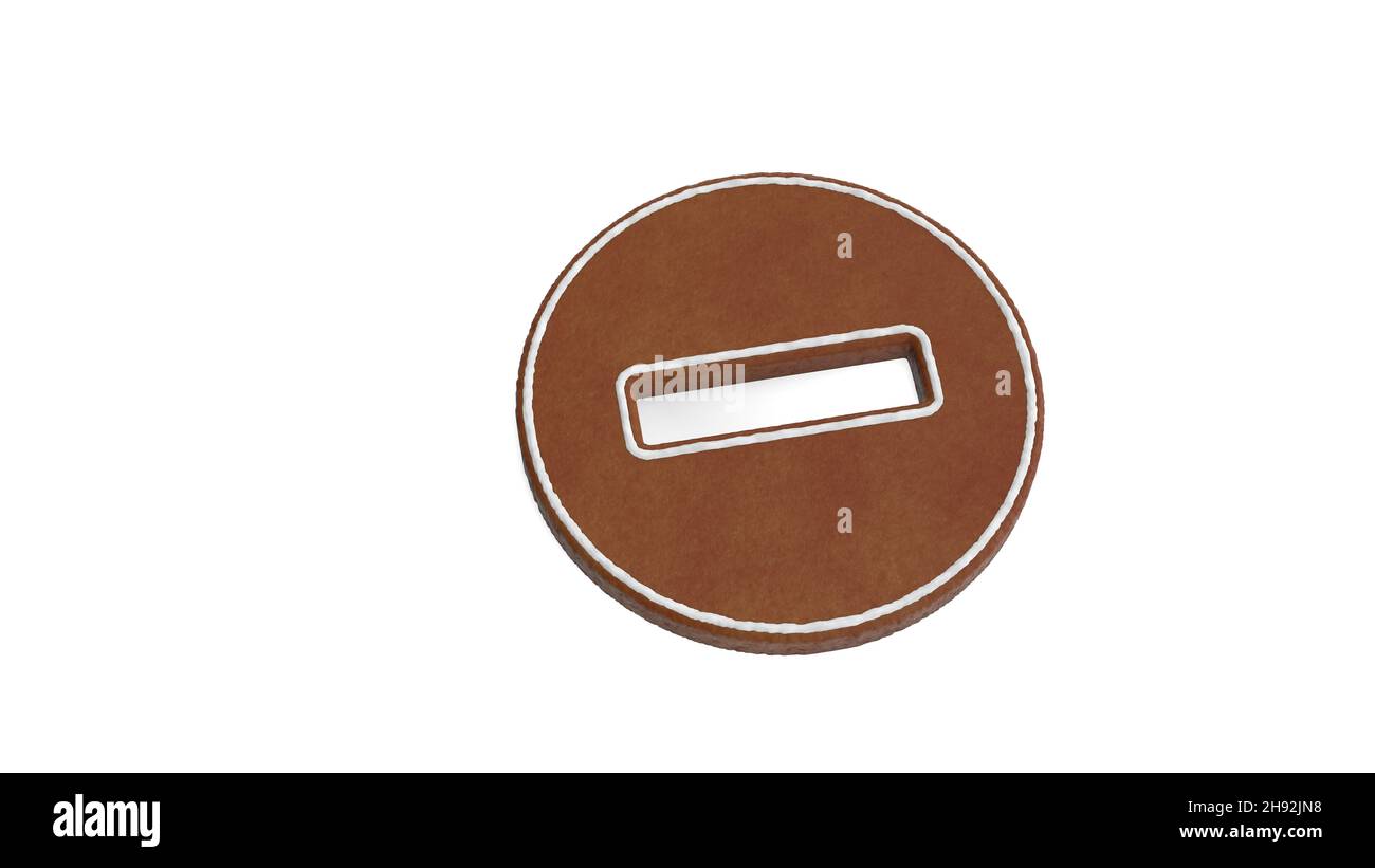 3d rendering of gingerbread cookie in shape of symbol of bold minus ...