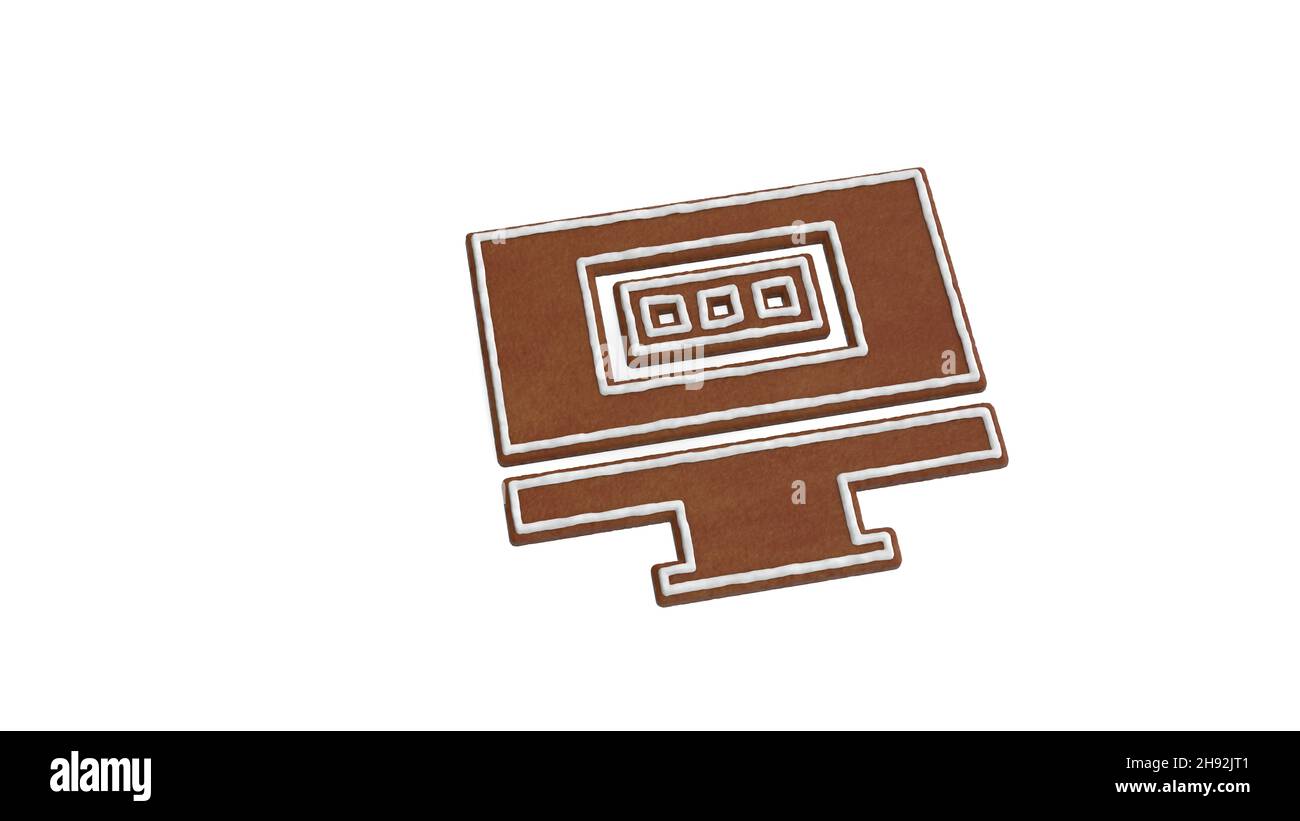 3d Rendering Of Gingerbread Cookie In Shape Of Symbol Of Monitor With Password Frame On Screen