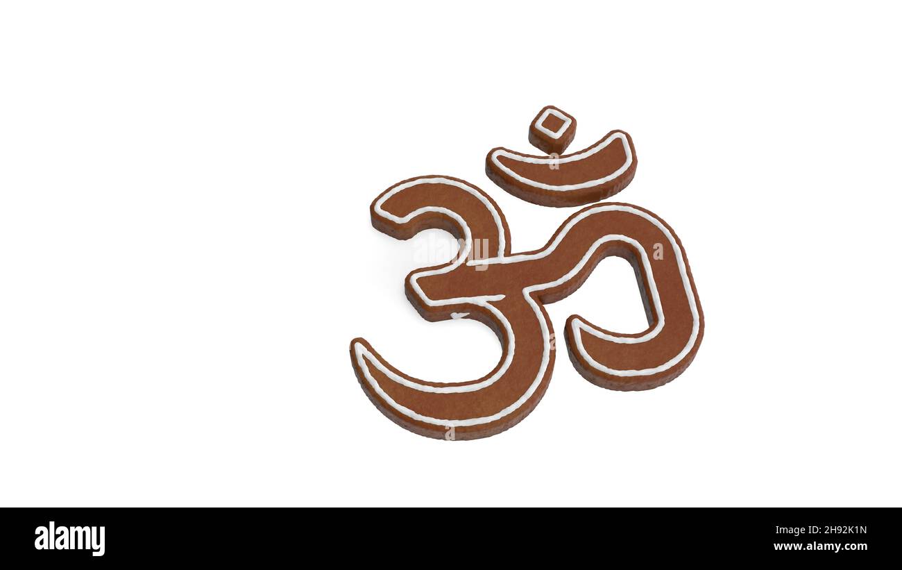 3d rendering of gingerbread cookie in shape of symbol of om symbol ...