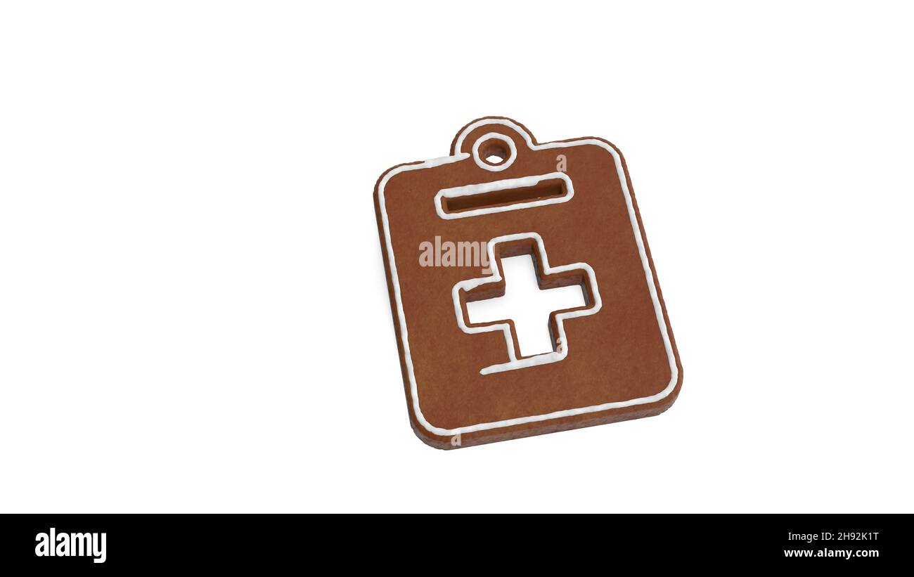 3d rendering of gingerbread cookie in shape of symbol of medical notes ...