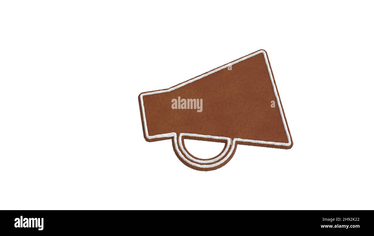 3d rendering of gingerbread cookie in shape of symbol of megaphone ...